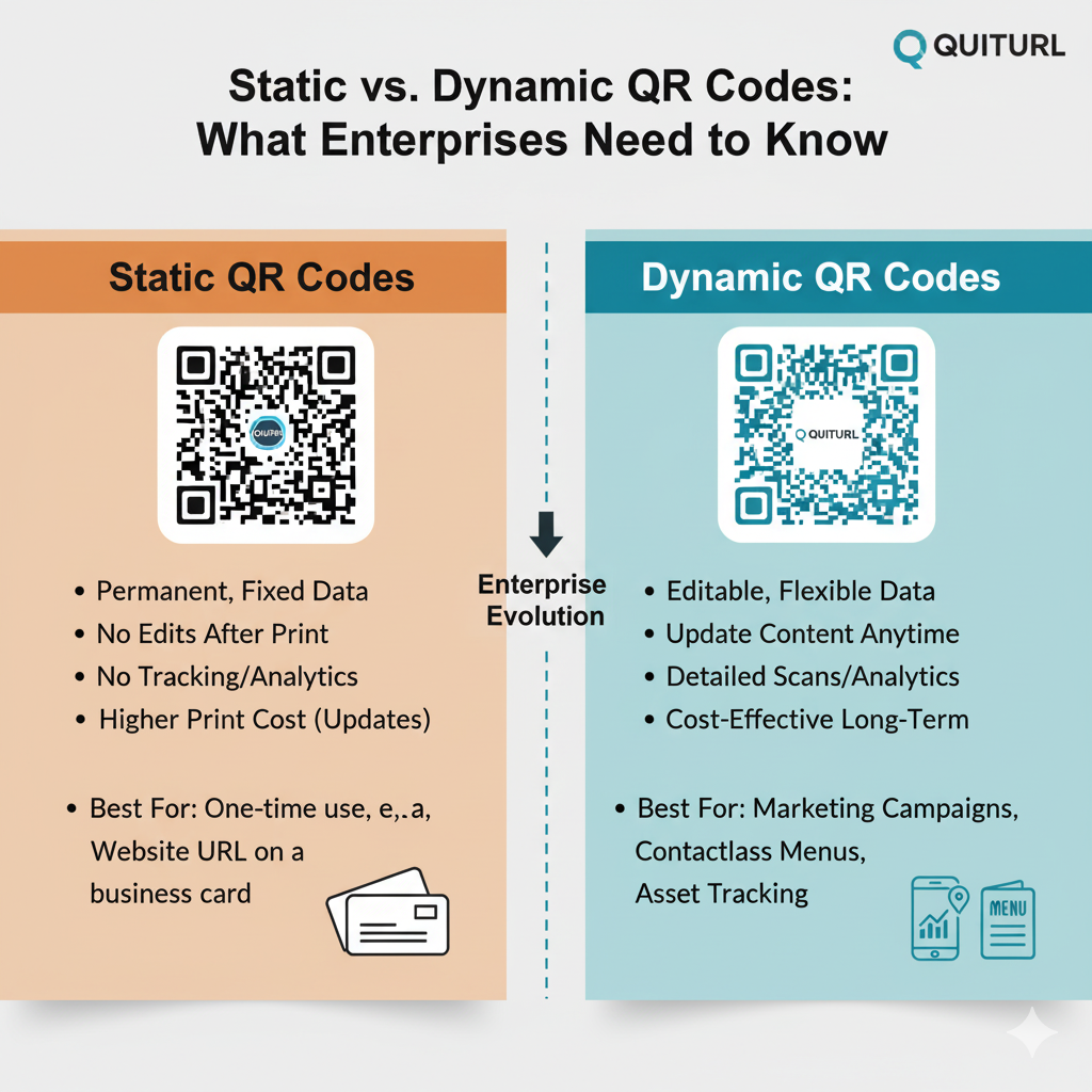 Static vs. Dynamic QR Codes: What Enterprises Need to Know - QuitURL